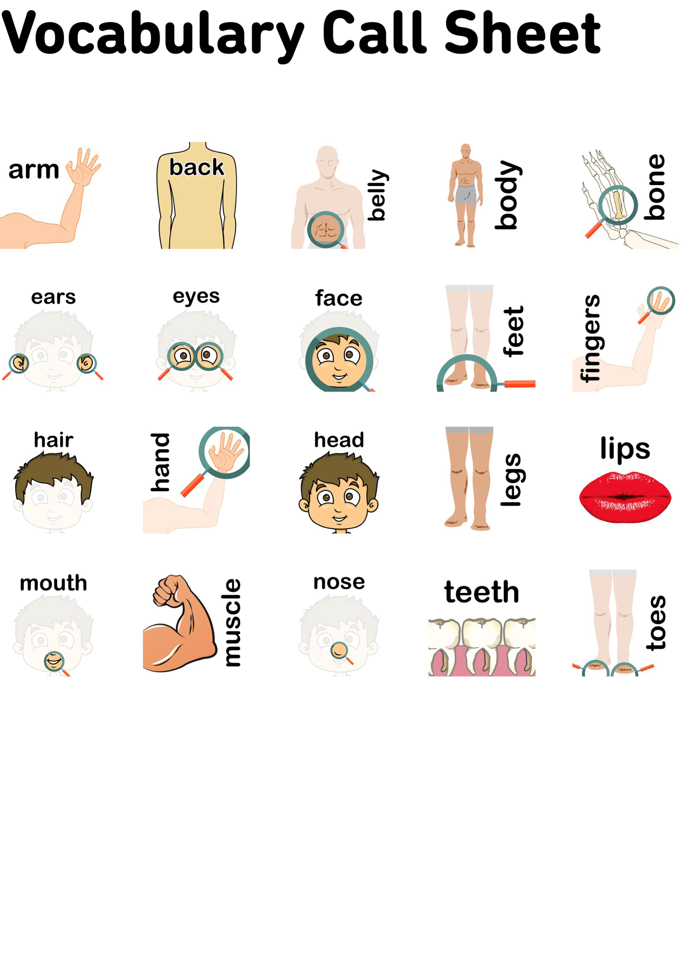 Human Body Parts Bingo 3x3 (100 pages + call sheet) | Made By Teachers