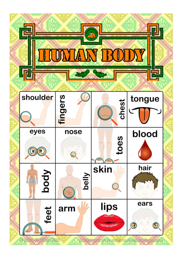 Human Body Parts Bingo 4x4 (100 pages + call sheet) | Made By Teachers