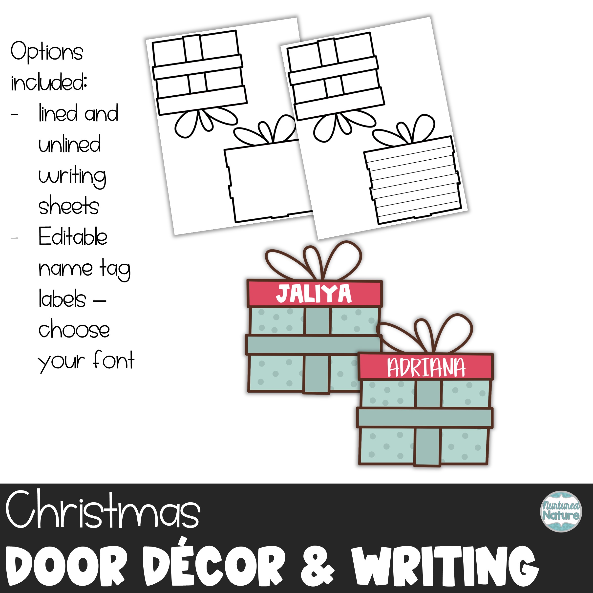 Christmas Door Decoration Kit with Name Tag Labels or Writing Activity ...