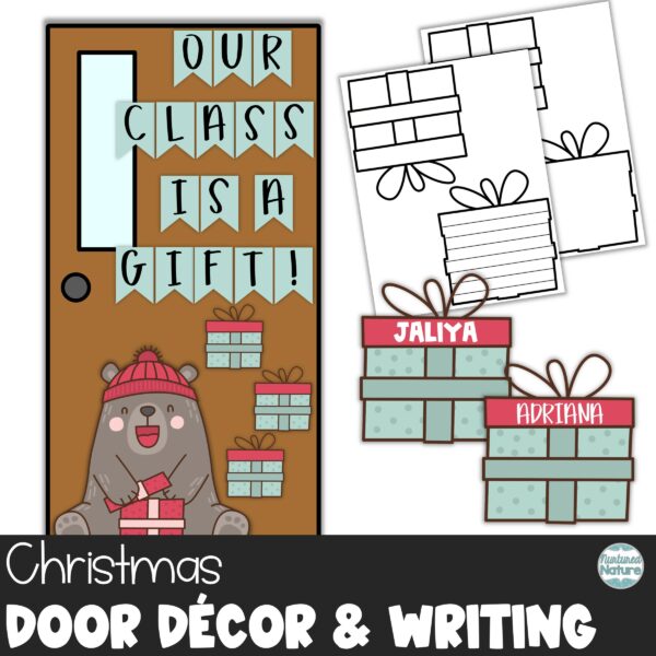 Christmas Door Decoration Kit with Name Tag Labels or Writing Activity ...