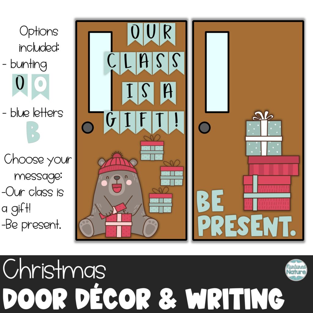 Christmas Door Decoration Kit with Name Tag Labels or Writing Activity ...