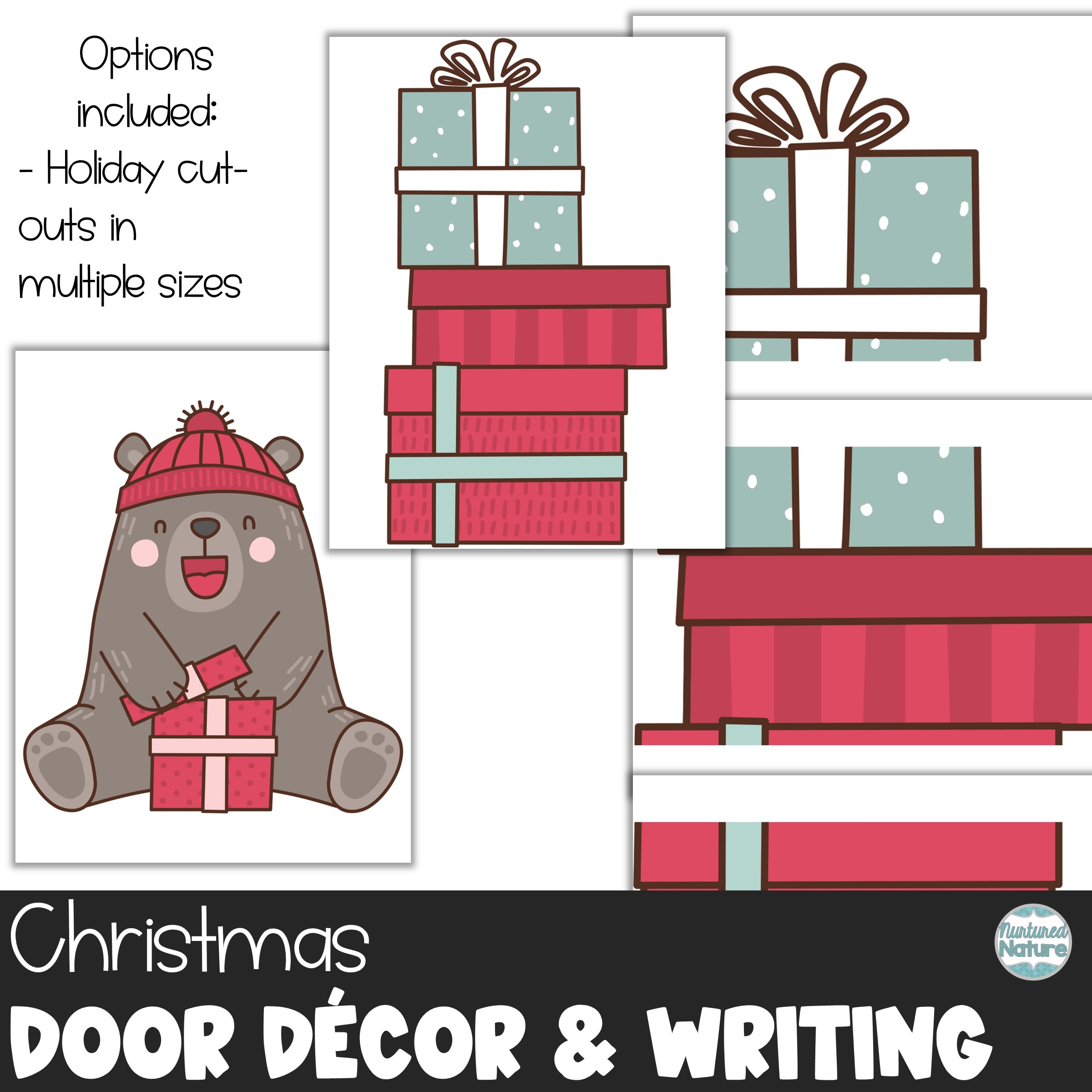 Christmas Door Decoration Kit with Name Tag Labels or Writing Activity ...