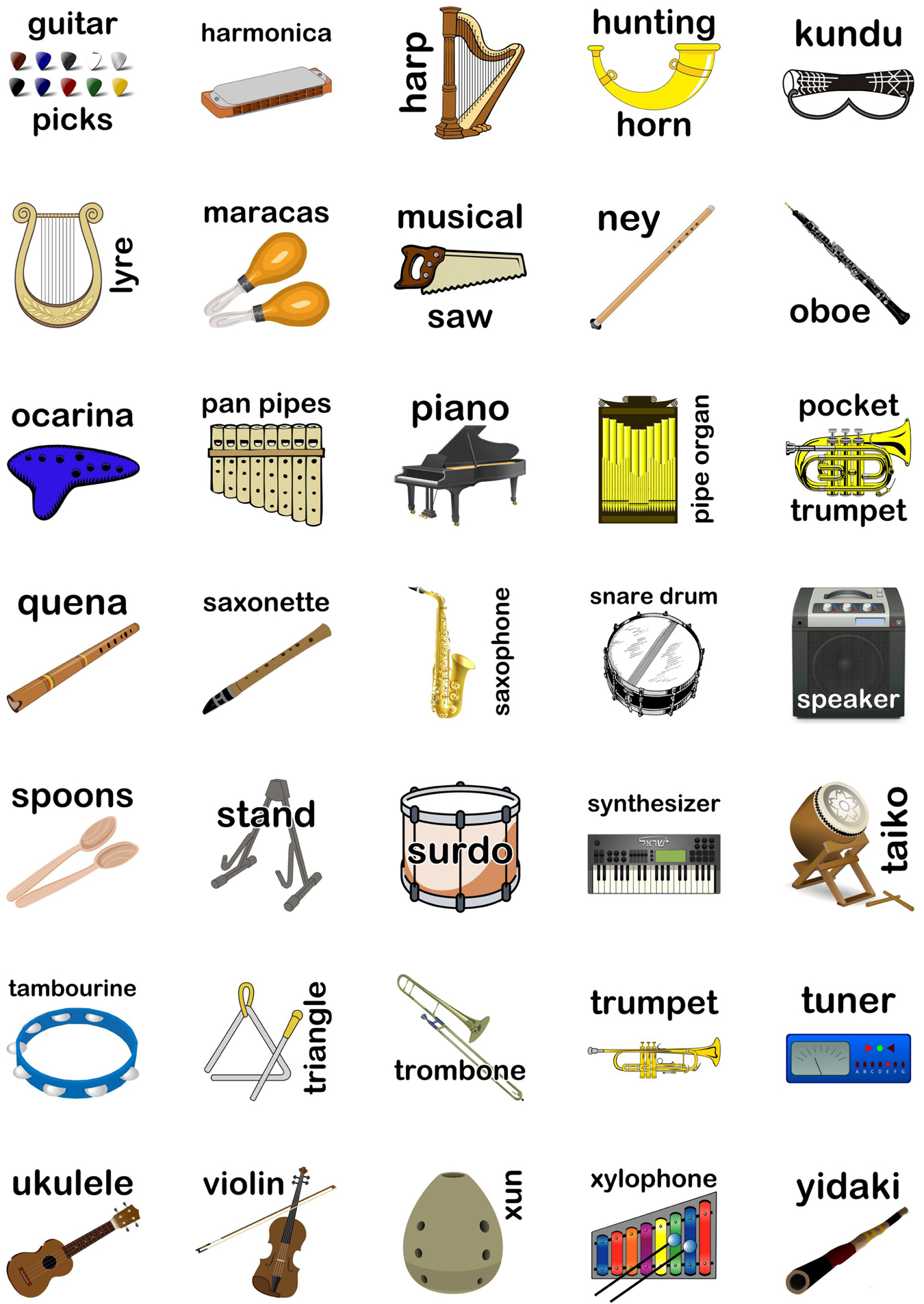 Musical Instruments Bingo 7x7 (5 pages + call sheet) | Made By Teachers