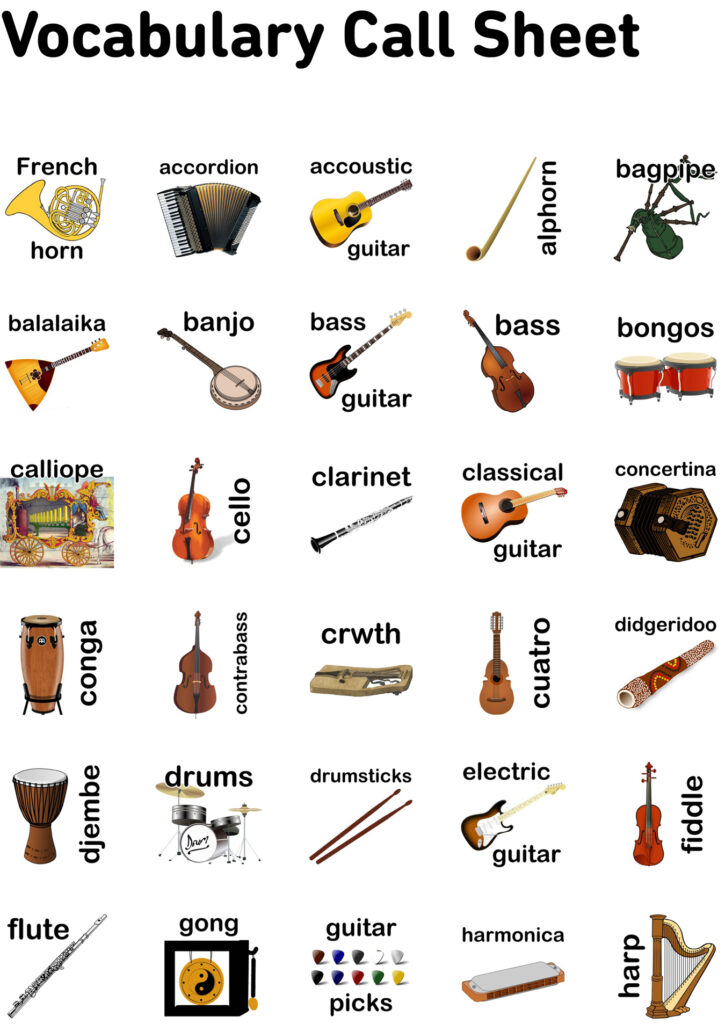 Musical Instruments Bingo 6x6 (100 pages + call sheet) | Made By Teachers