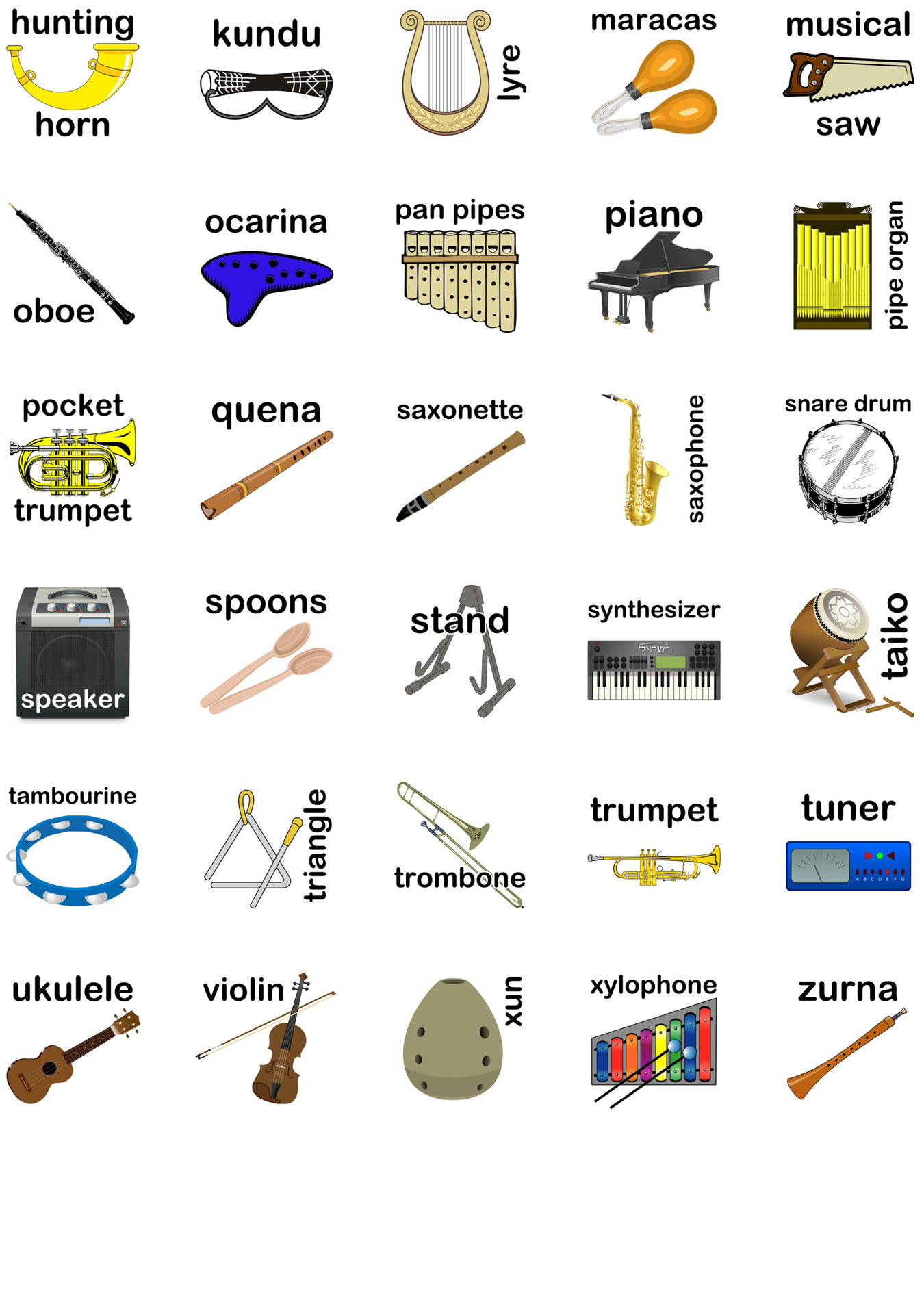 Musical Instruments Bingo 6x6 (100 pages + call sheet) | Made By Teachers