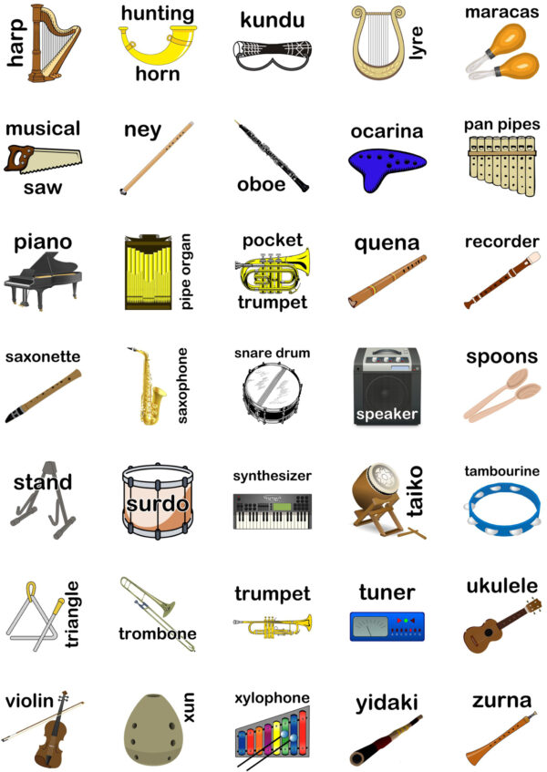 Musical Instruments Bingo 7x7 (100 pages + call sheet) | Made By Teachers