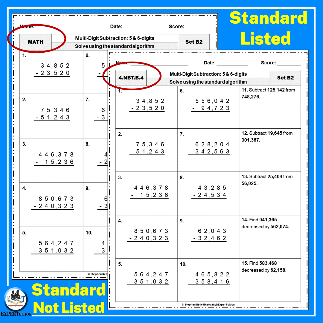 5 Digit And 6 Digit Addition And Subtraction Worksheets Made By Teachers