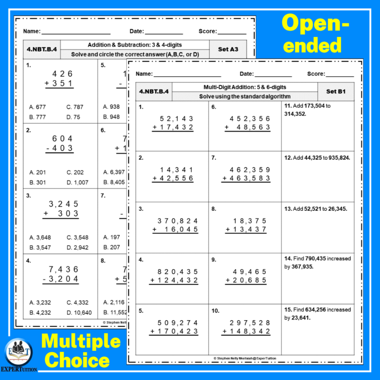 Addition and Subtraction With and Without Regrouping Worksheets Bundle ...