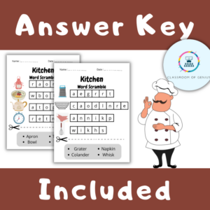Kitchen Word Scramble Puzzle - Cooking Terms Vocabulary Worksheet ...