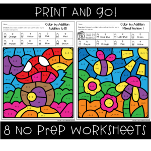 Garden Addition to 10 Color by Code Number NO PREP Coloring Worksheets ...