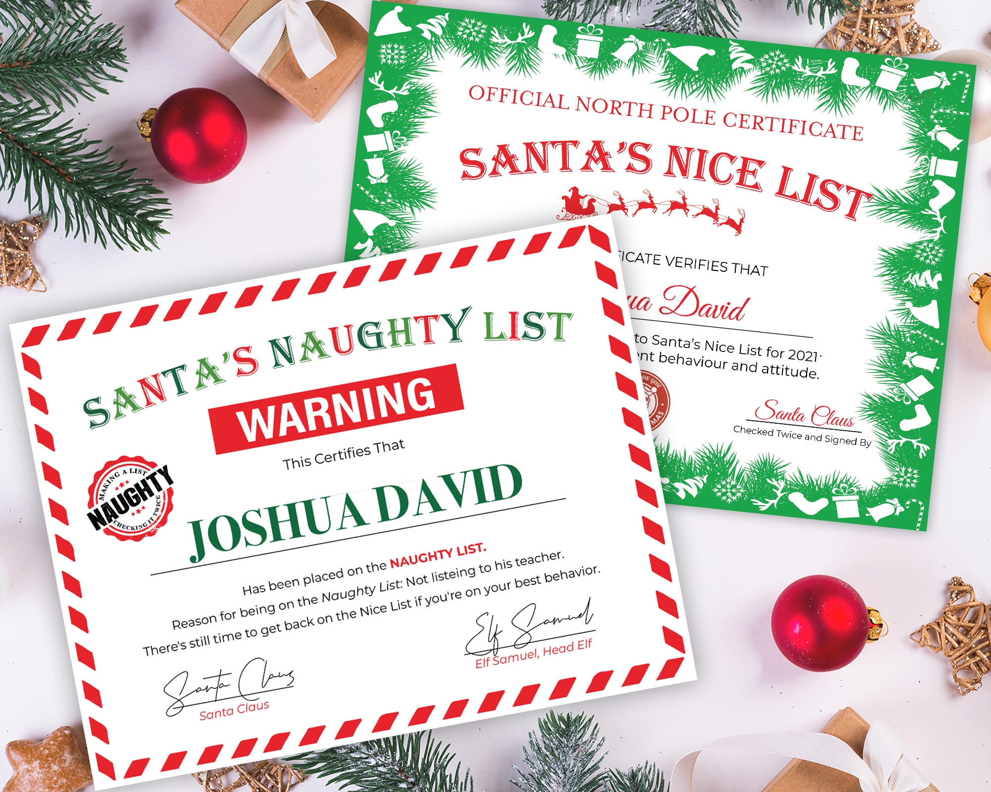 Santa's Naughty and Nice List Certificate Bundle | Set of 2 Christmas ...