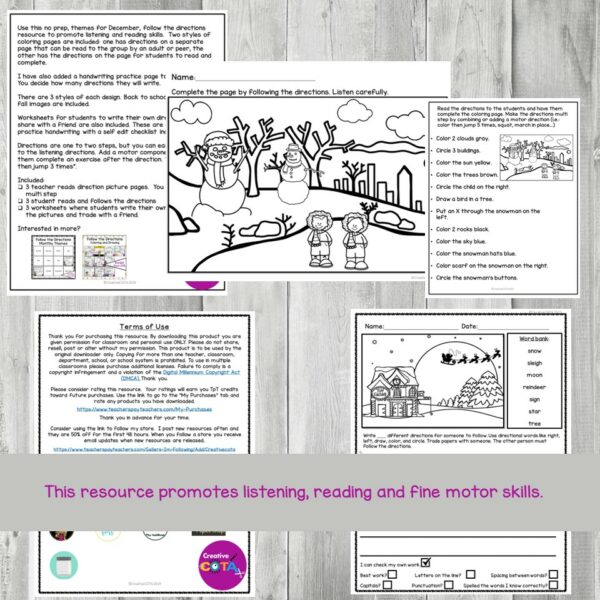 December Following Directions & Listening Comprehension Skills Coloring ...