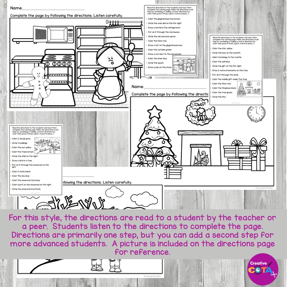 December Following Directions & Listening Comprehension Skills Coloring ...
