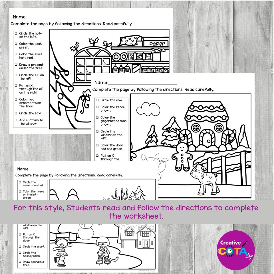December Following Directions & Listening Comprehension Skills Coloring ...