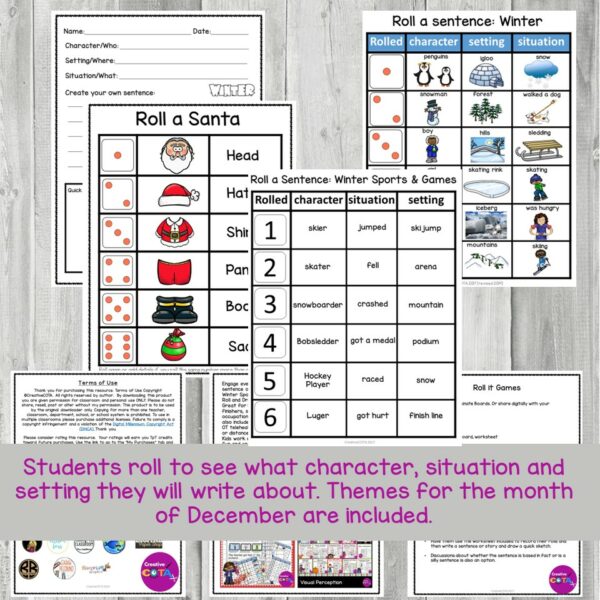 December Writing Prompts Roll a Sentence Activities | Made By Teachers