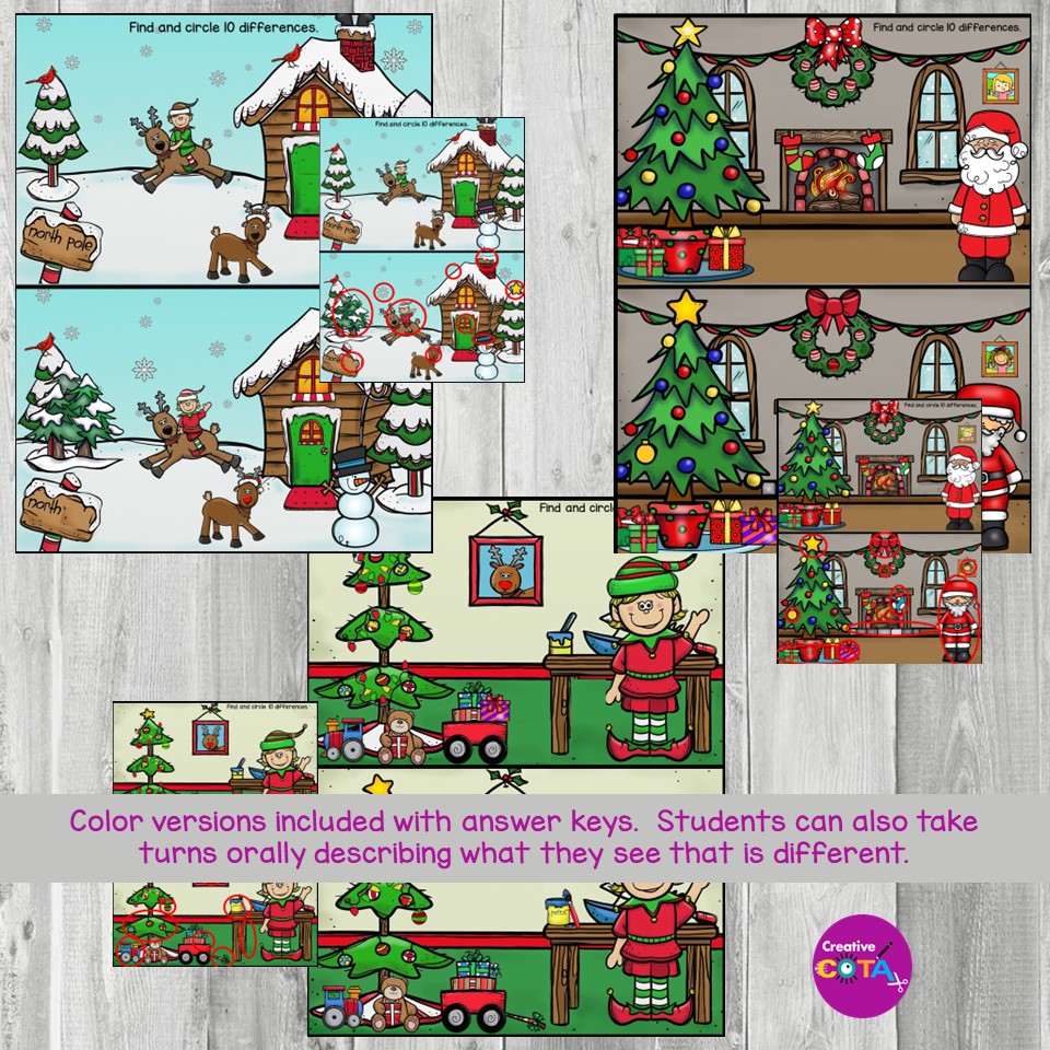 Christmas Activities Spot the Difference Visual Perception | Made By ...