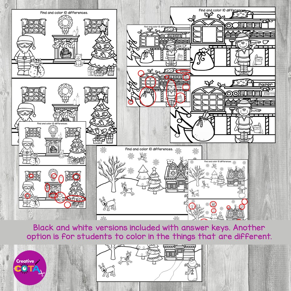 Christmas Activities Spot the Difference Visual Perception | Made By ...