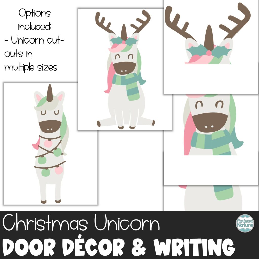 Unicorn Christmas Door Decoration Kit with Editable Name Tag Labels and ...
