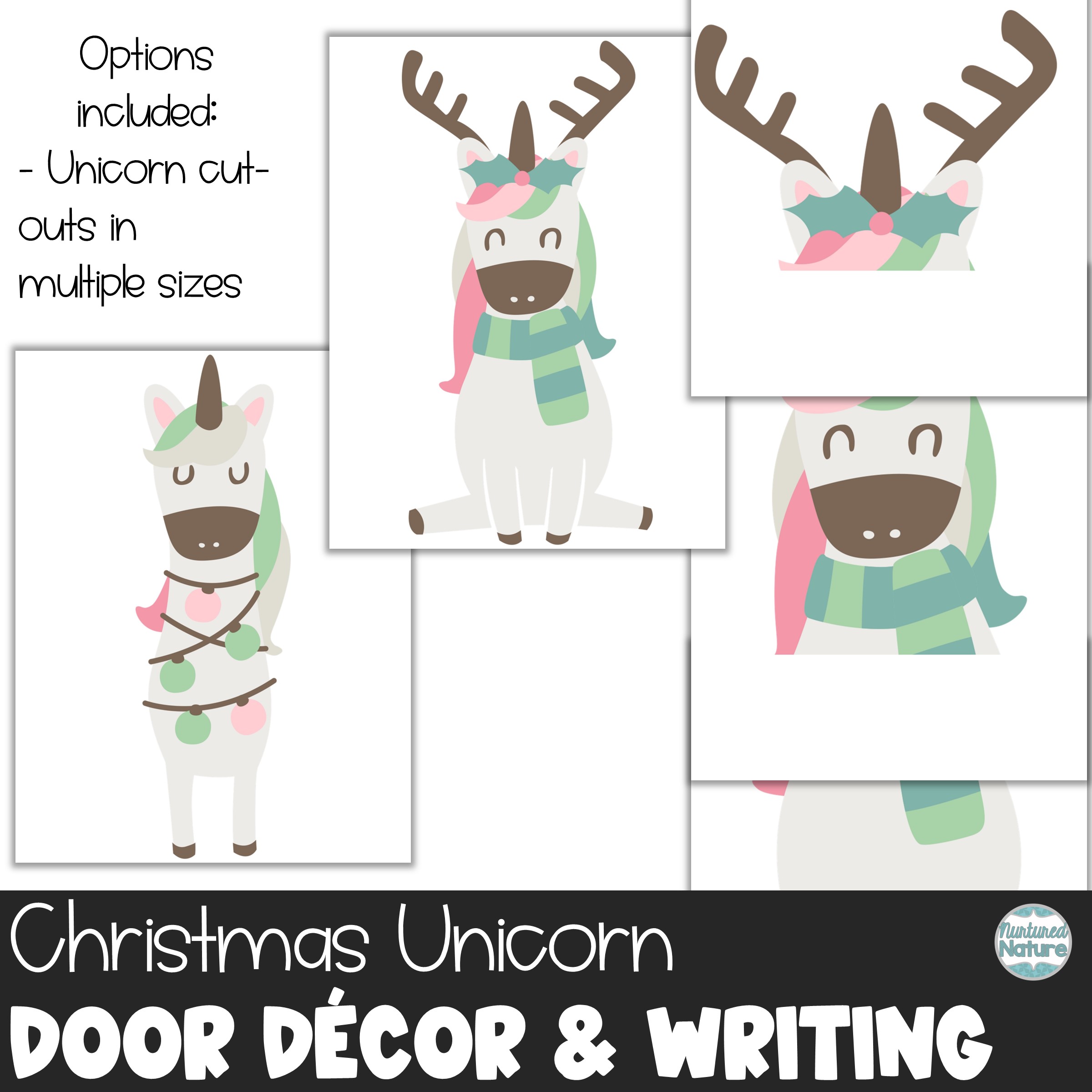 Unicorn Christmas Door Decoration Kit with Editable Name Tag Labels and ...