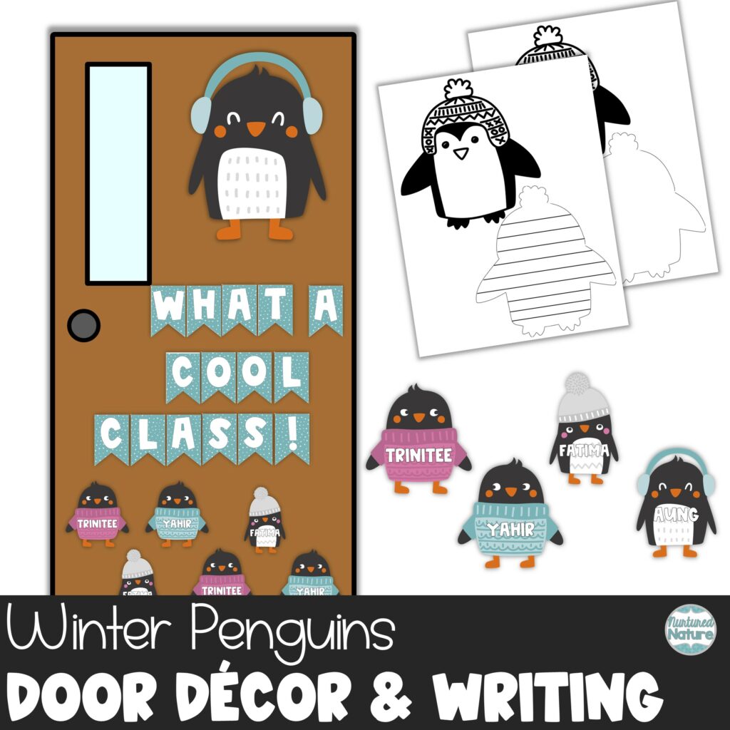 Winter Penguin Door Decoration Kit with Editable Name Tag Labels and ...