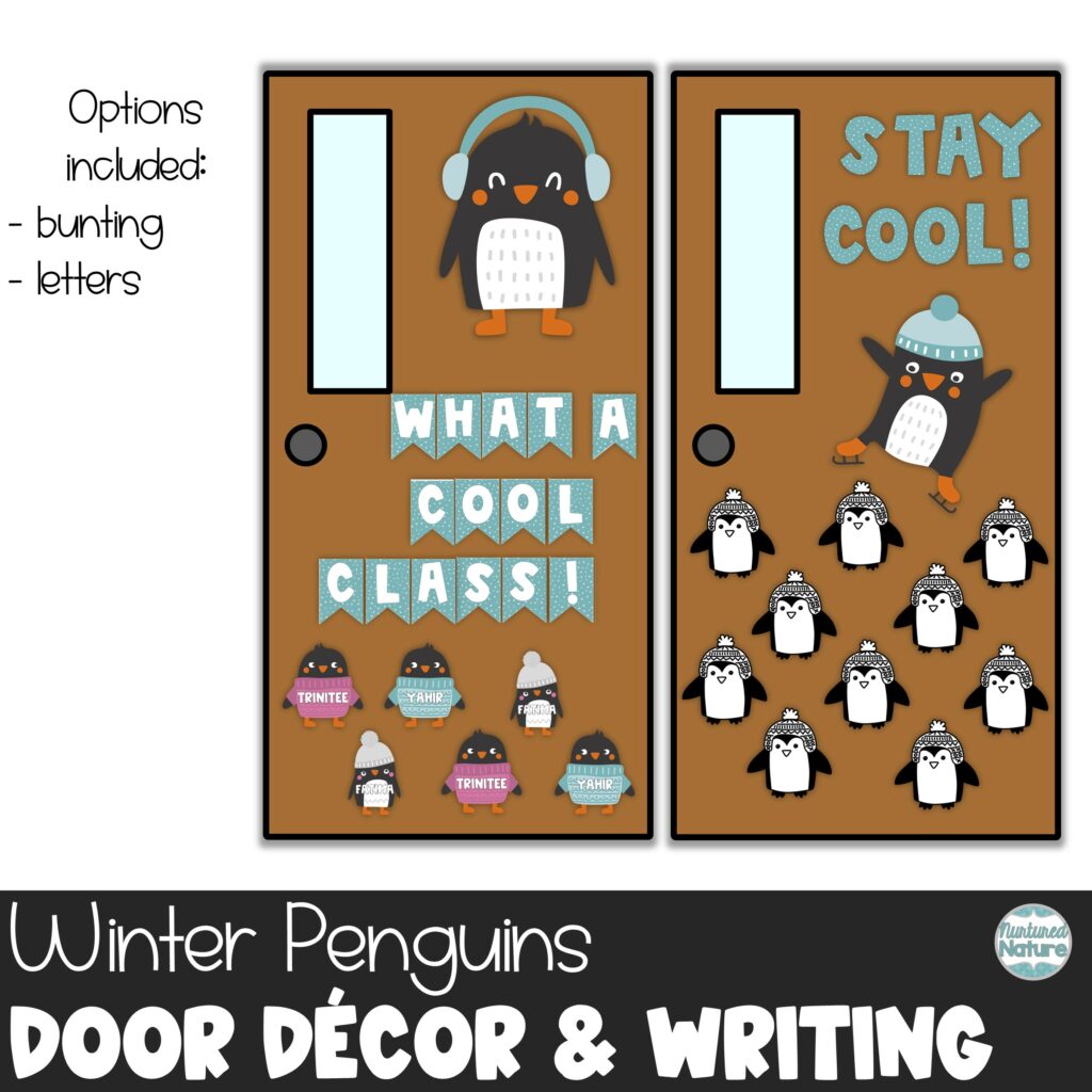 Winter Penguin Door Decoration Kit with Editable Name Tag Labels and ...