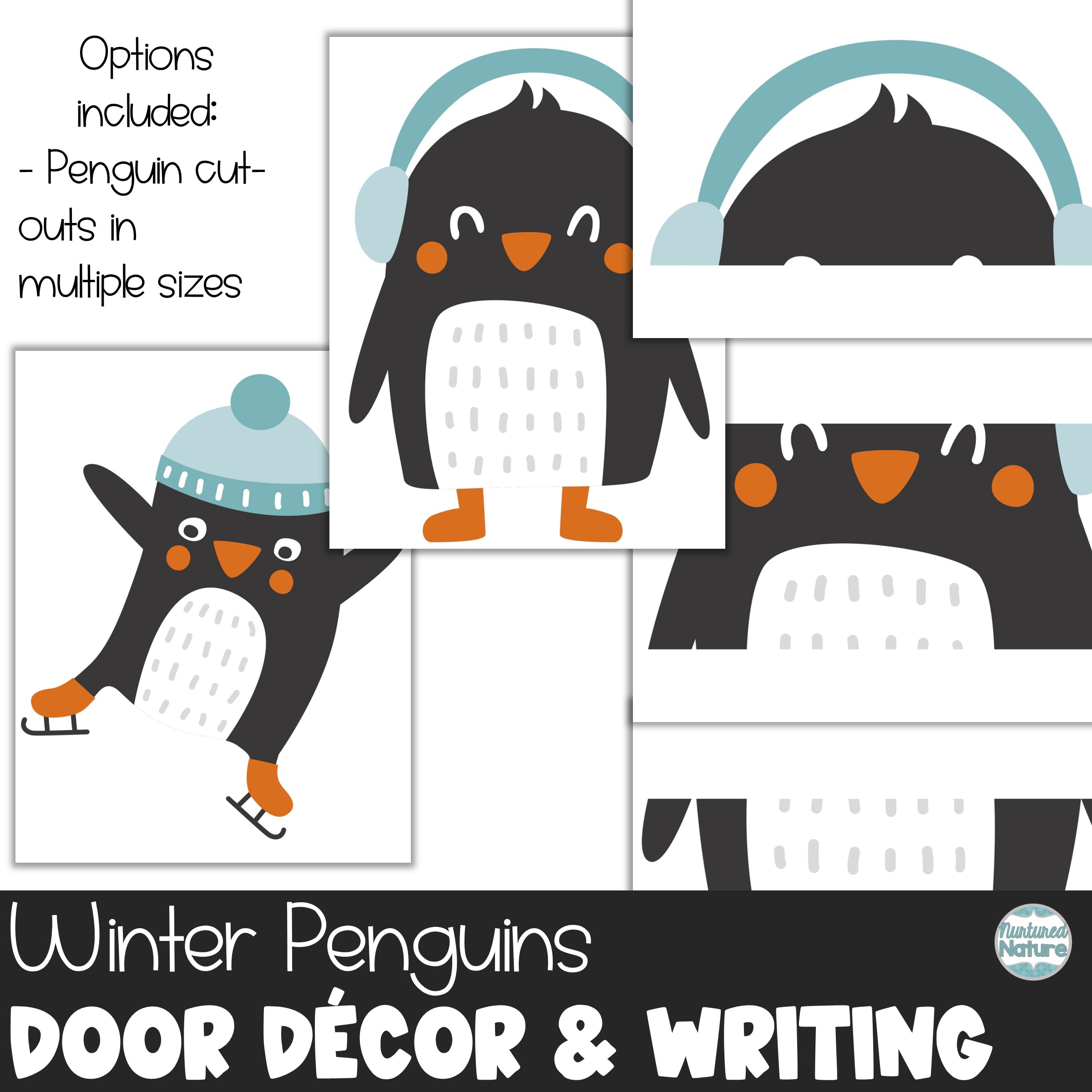 Winter Penguin Door Decoration Kit with Editable Name Tag Labels and ...