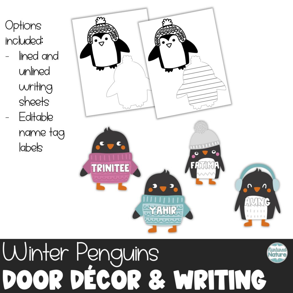 Winter Penguin Door Decoration Kit with Editable Name Tag Labels and ...