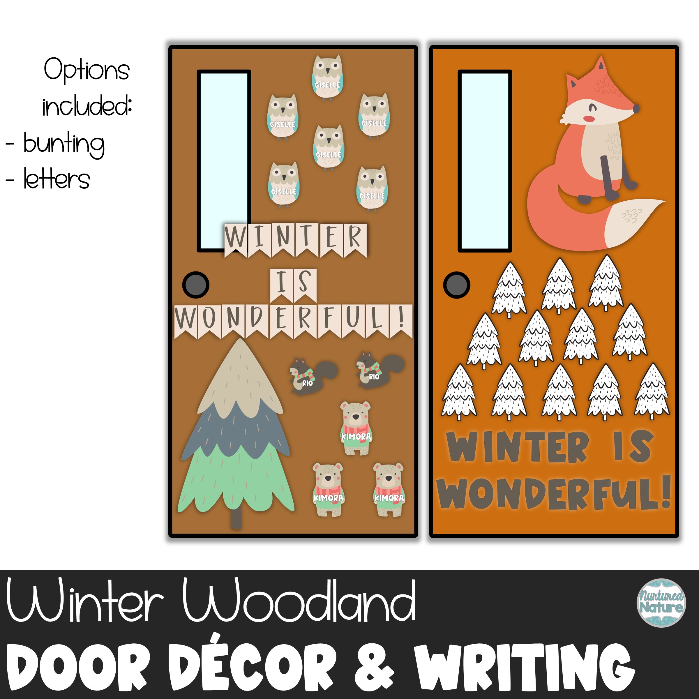 Woodland Animal Door Decoration Kit with Editable Name Tag Labels and ...