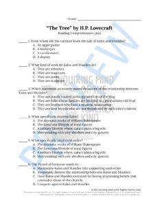 "The Tree" by H.P. Lovecraft Quiz and Answer Key | Made By Teachers