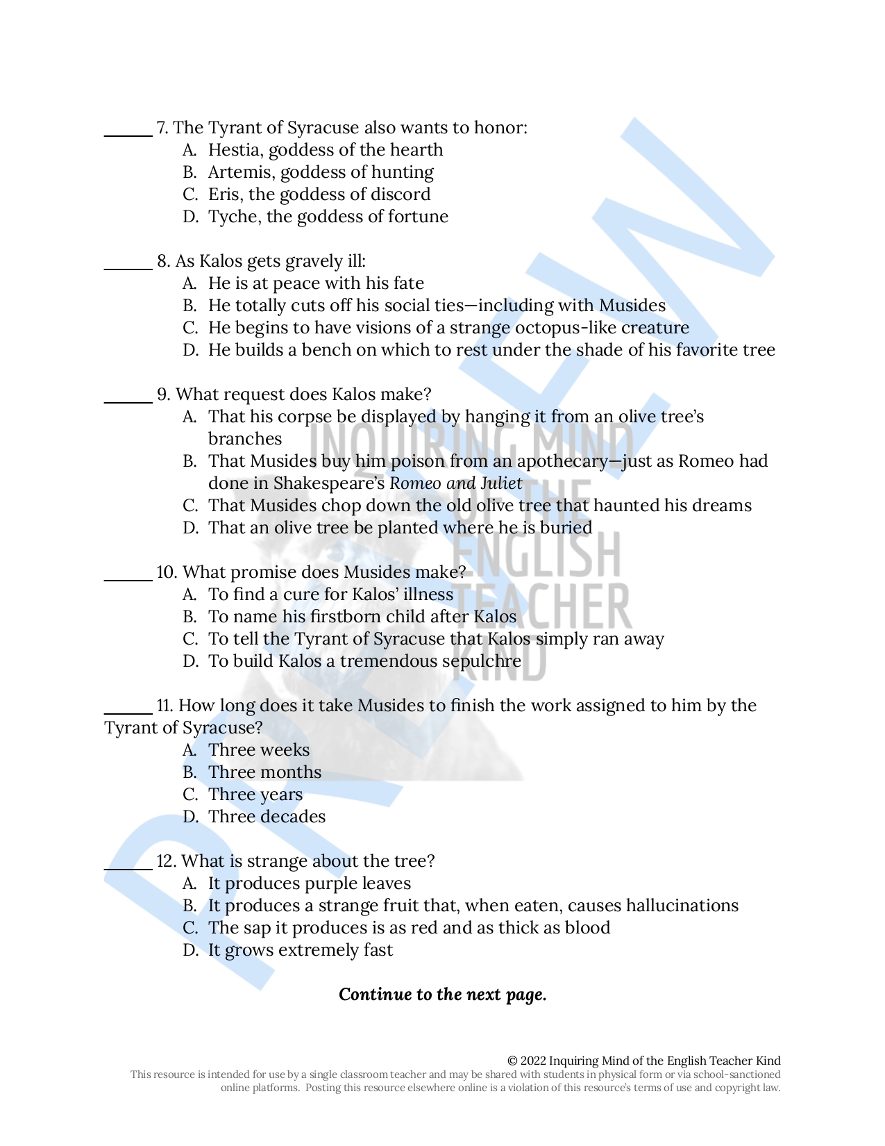"The Tree" by H.P. Lovecraft Quiz and Answer Key | Made By Teachers