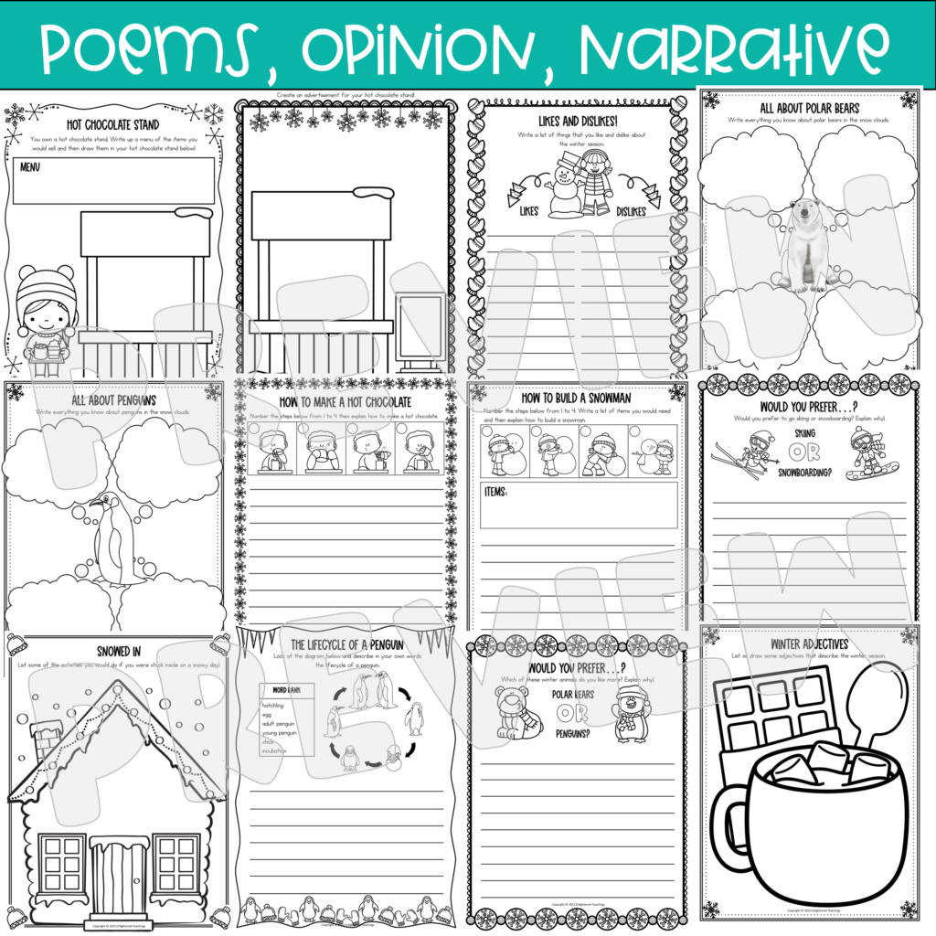 Winter Creative Writing Prompts and Winter Acrostic Poems Bundle - Made ...