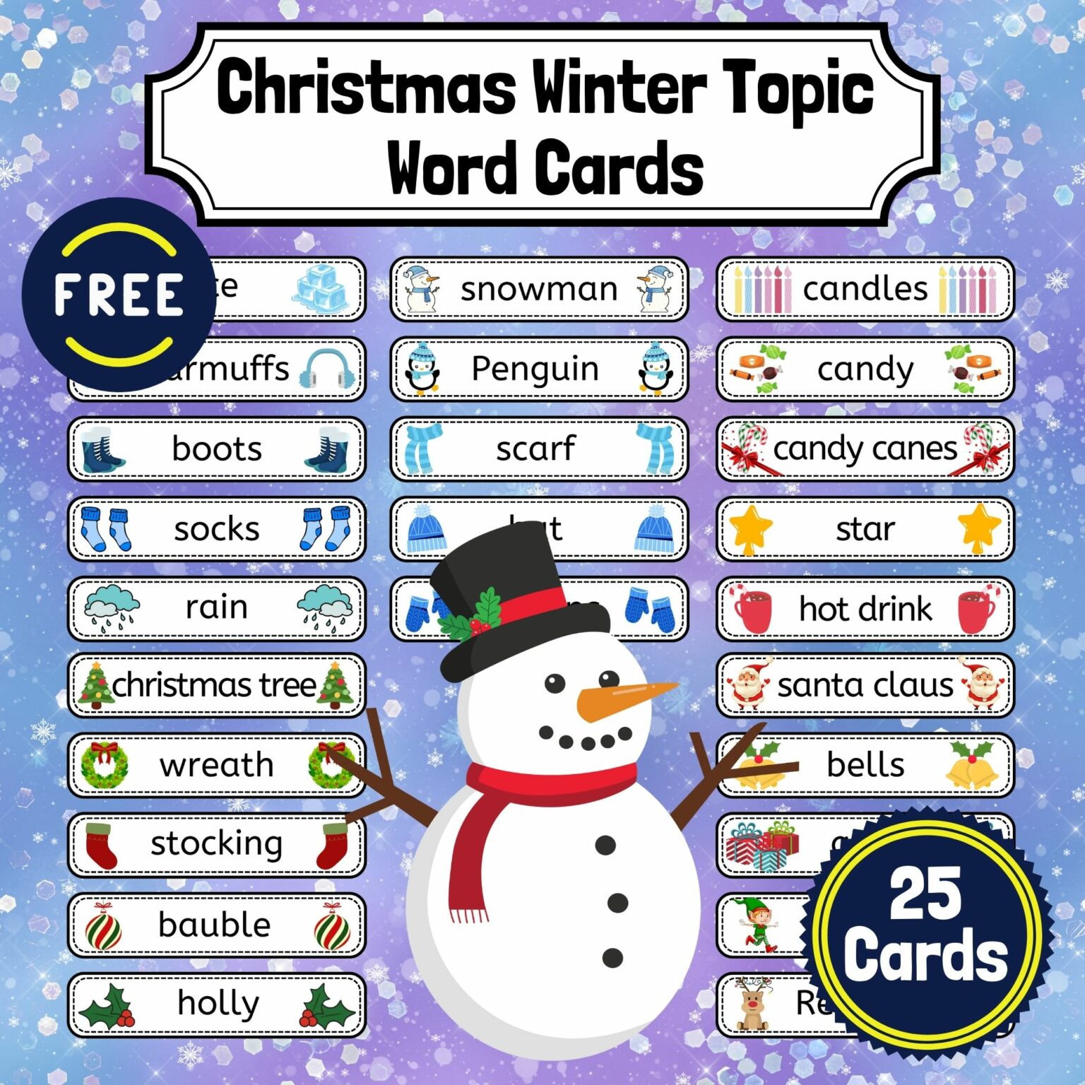 Christmas Winter Topic Word Cards FREEBIE | Made By Teachers