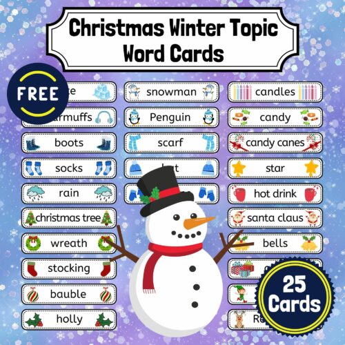 Christmas Winter Topic Word Cards FREEBIE | Made By Teachers