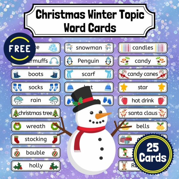 Christmas Winter Topic Word Cards FREEBIE | Made By Teachers