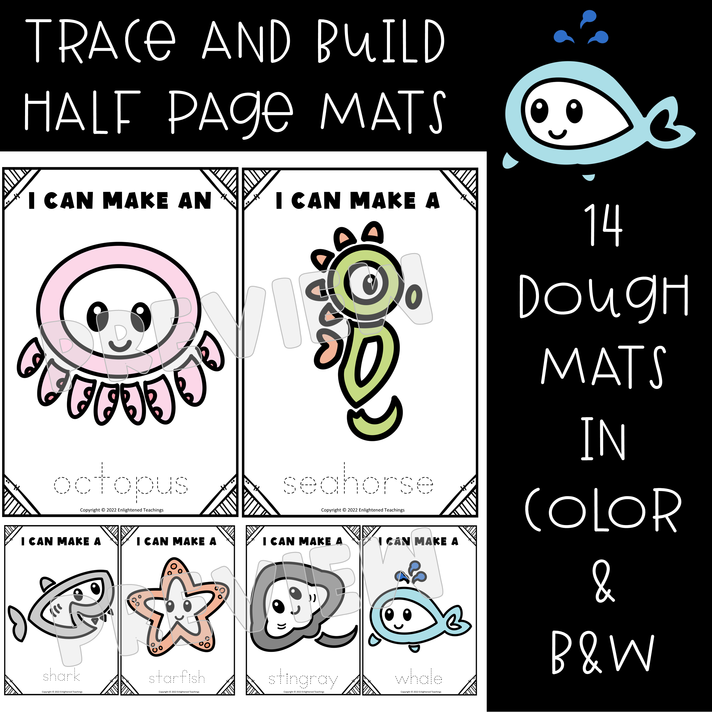 Ocean Animals Play Dough Mats Fine Motor Skills, Ocean Animals ...