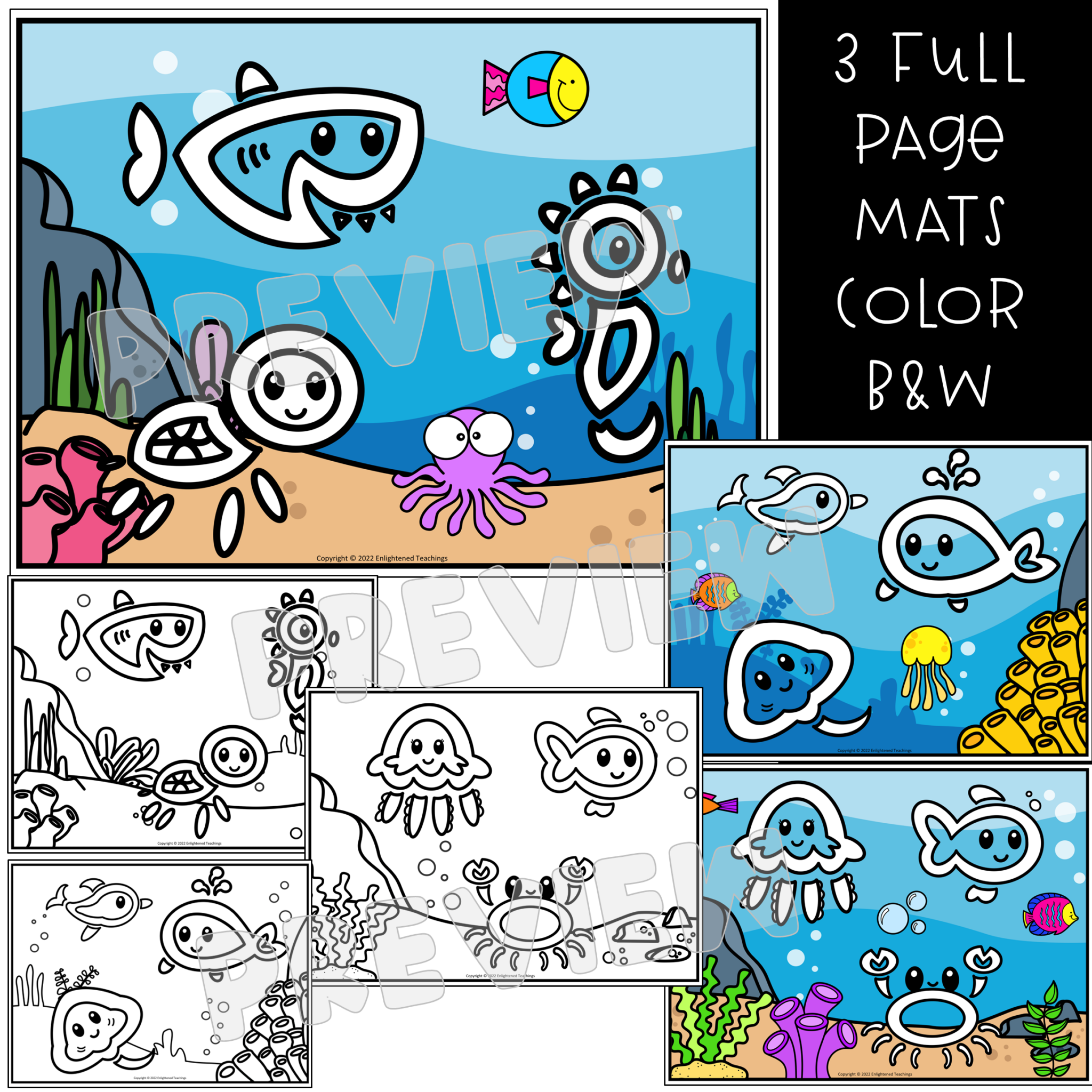 Ocean Animals Play Dough Mats Fine Motor Skills, Ocean Animals ...