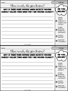 Energy Science Exit Tickets or Science Writing Prompts | Made By Teachers