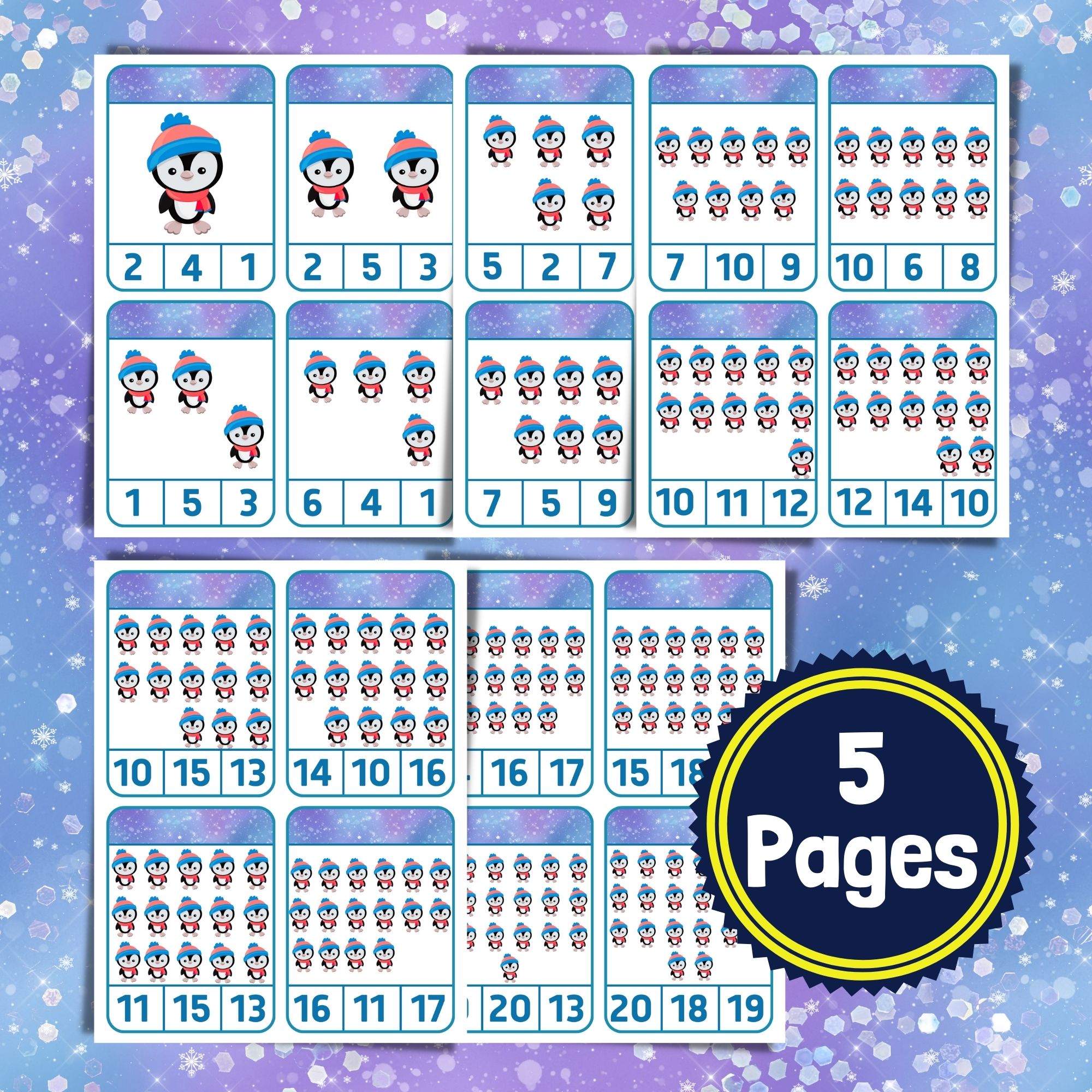 Penguin Counting 1-20 And Clip Cards | Christmas Winter Activities ...