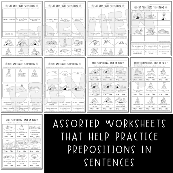 Winter Preposition Sentences Worksheets Cut Glue Paste Preposition ...