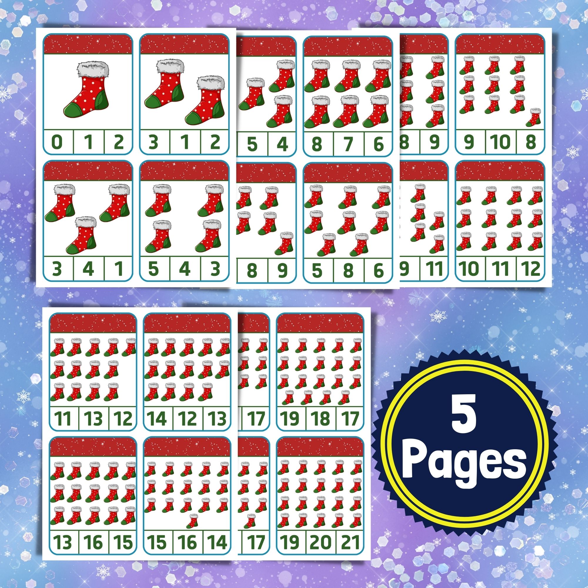Christmas Stocking Counting 1-20 And Clip Cards | Winter December ...