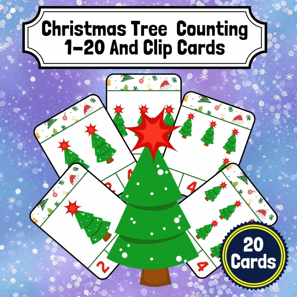 Christmas Tree Counting 1-20 And Clip Cards |December Winter Clip Cards ...