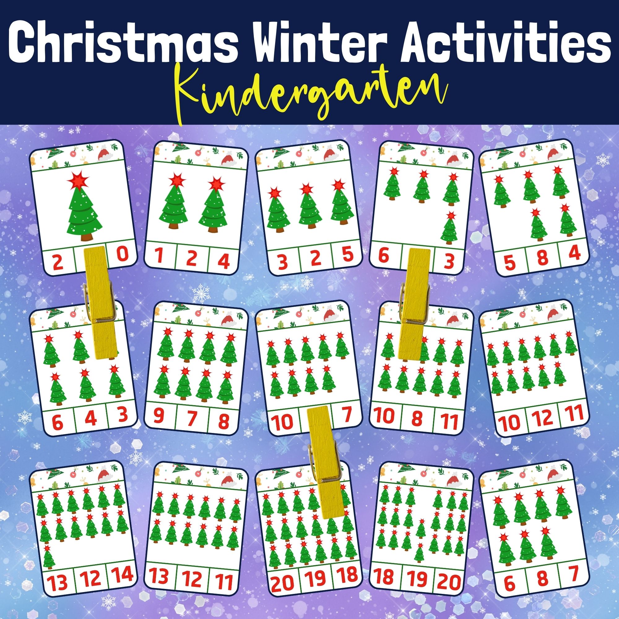 Christmas Tree Counting 1-20 And Clip Cards |December Winter Clip Cards ...
