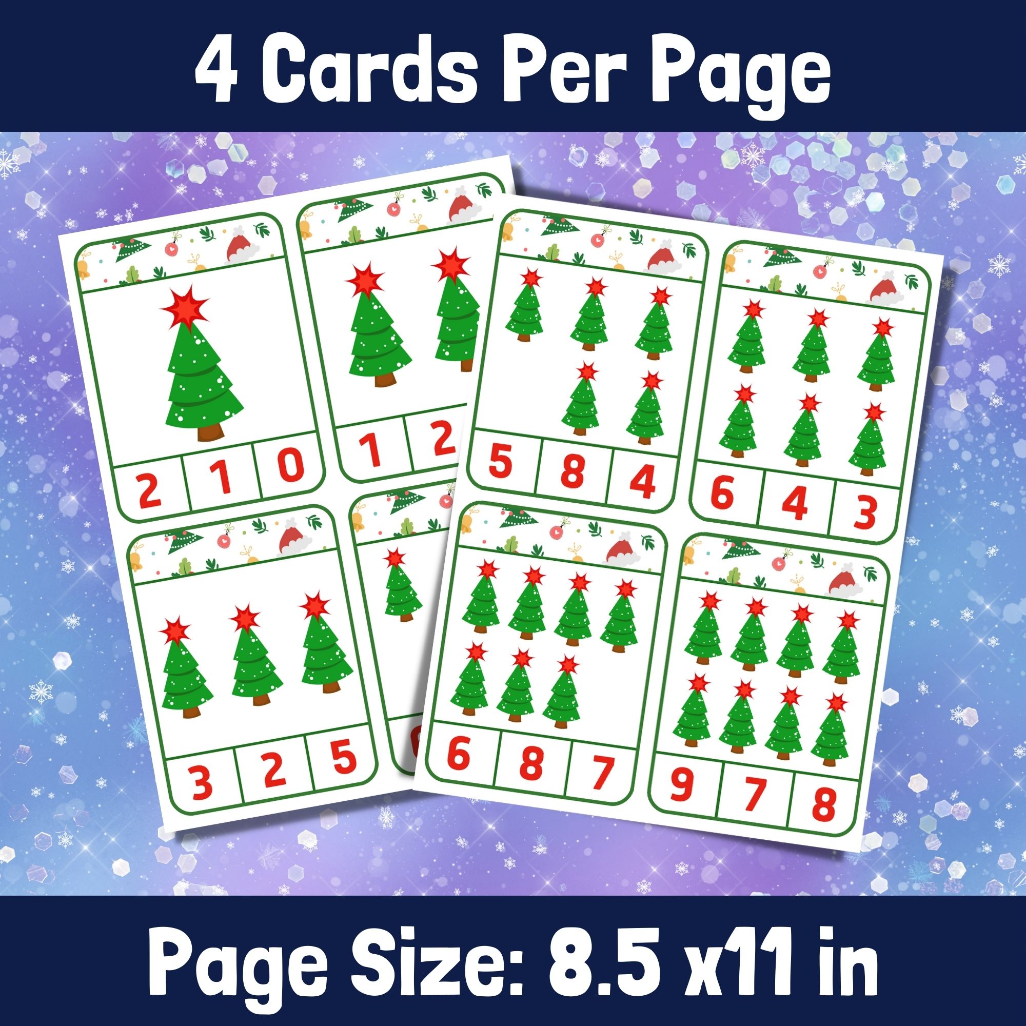Christmas Tree Counting 1-20 And Clip Cards |December Winter Clip Cards ...