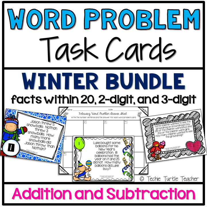 Addition & Subtraction Bundle of Winter Word Problem Task Cards | Made ...