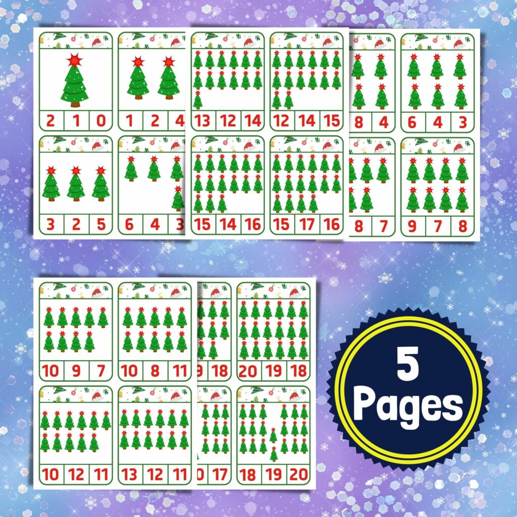 Christmas Tree Counting 1-20 And Clip Cards |December Winter Clip Cards ...