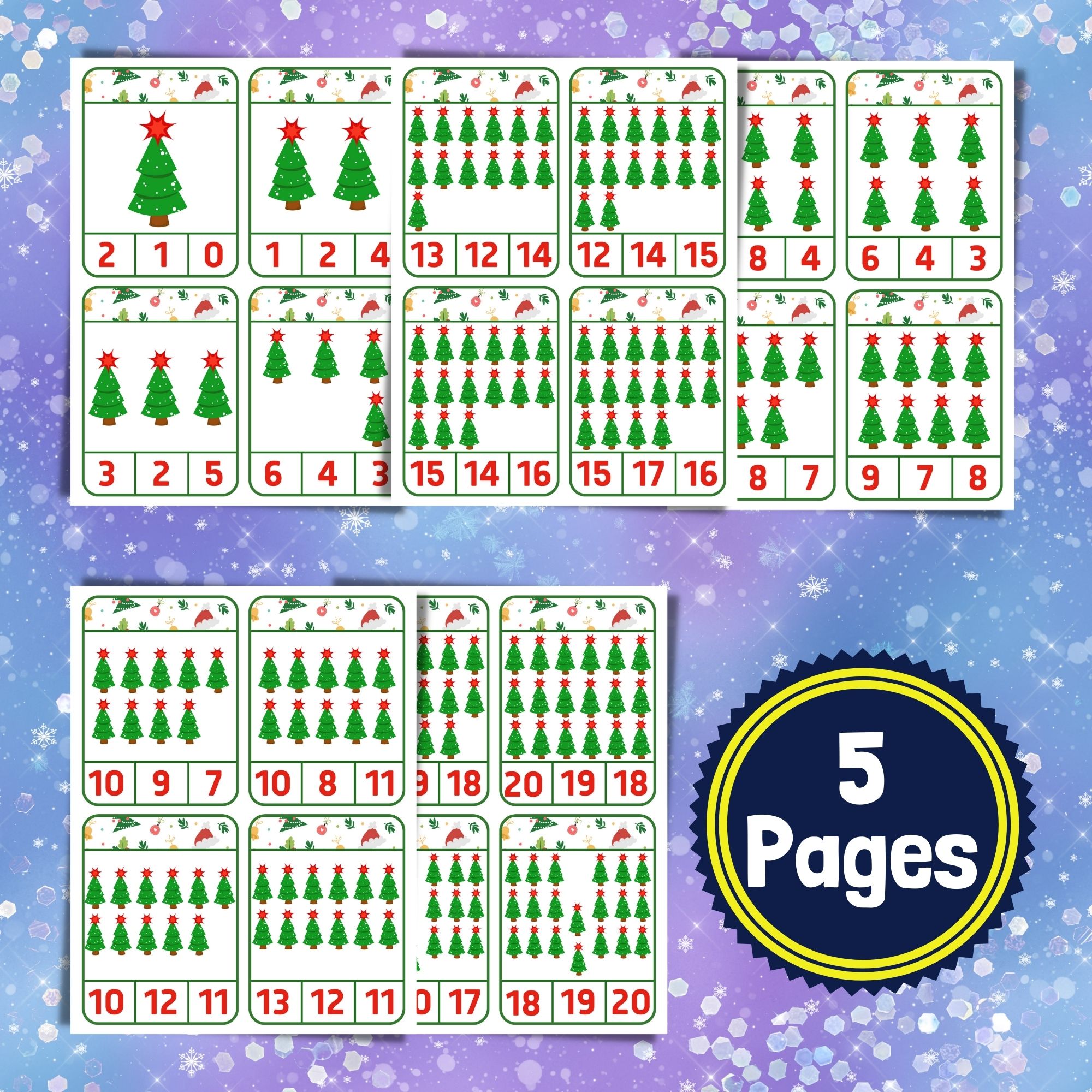 Christmas Tree Counting 1-20 And Clip Cards |December Winter Clip Cards ...