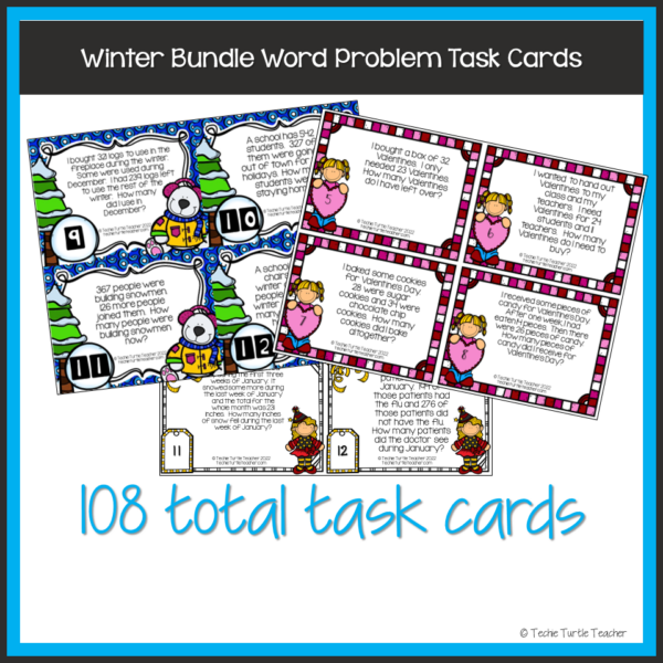 Addition & Subtraction Bundle of Winter Word Problem Task Cards | Made ...