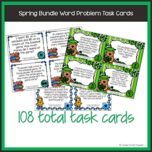 Addition & Subtraction Bundle of Spring Word Problem Task Cards | Made ...