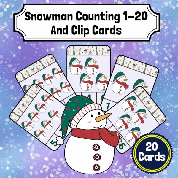Snowman Counting 1-20 And Clip Cards | Christmas Winter Count Number ...