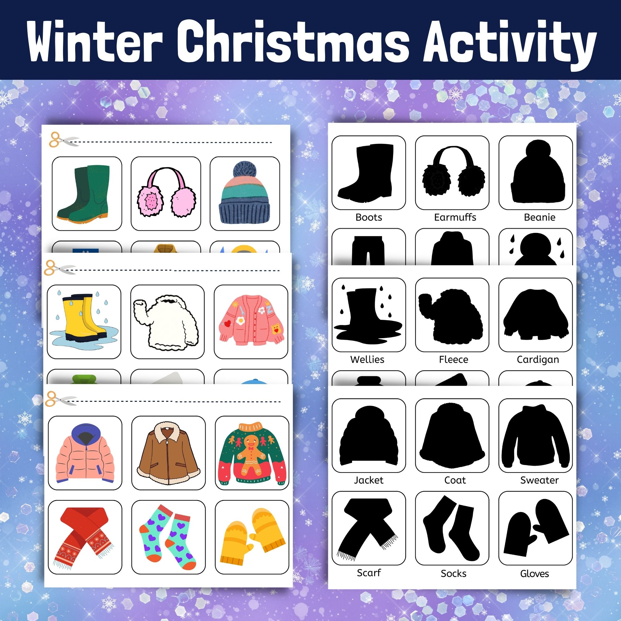 Winter Clothes Shadow Matching Cards | Christmas Activities ...